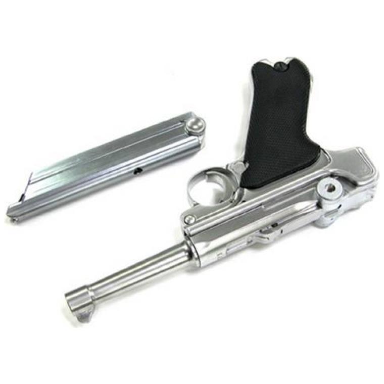 We p08 (s) 4″ silver luger style pistol – Extreme Airsoft